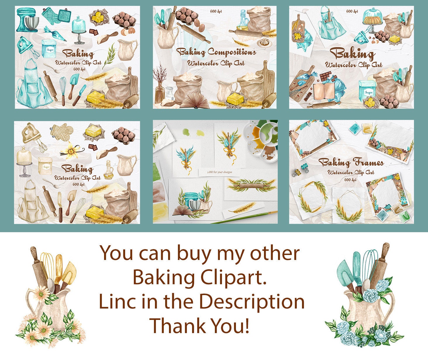 Baking Watercolor Clipart. Baking Supplies Illustration. Watercolor ...