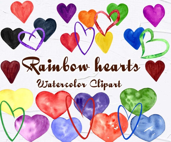 Rainbow Hearts Clipart. Pride Watercolor Clipart. Pride Month | Etsy
