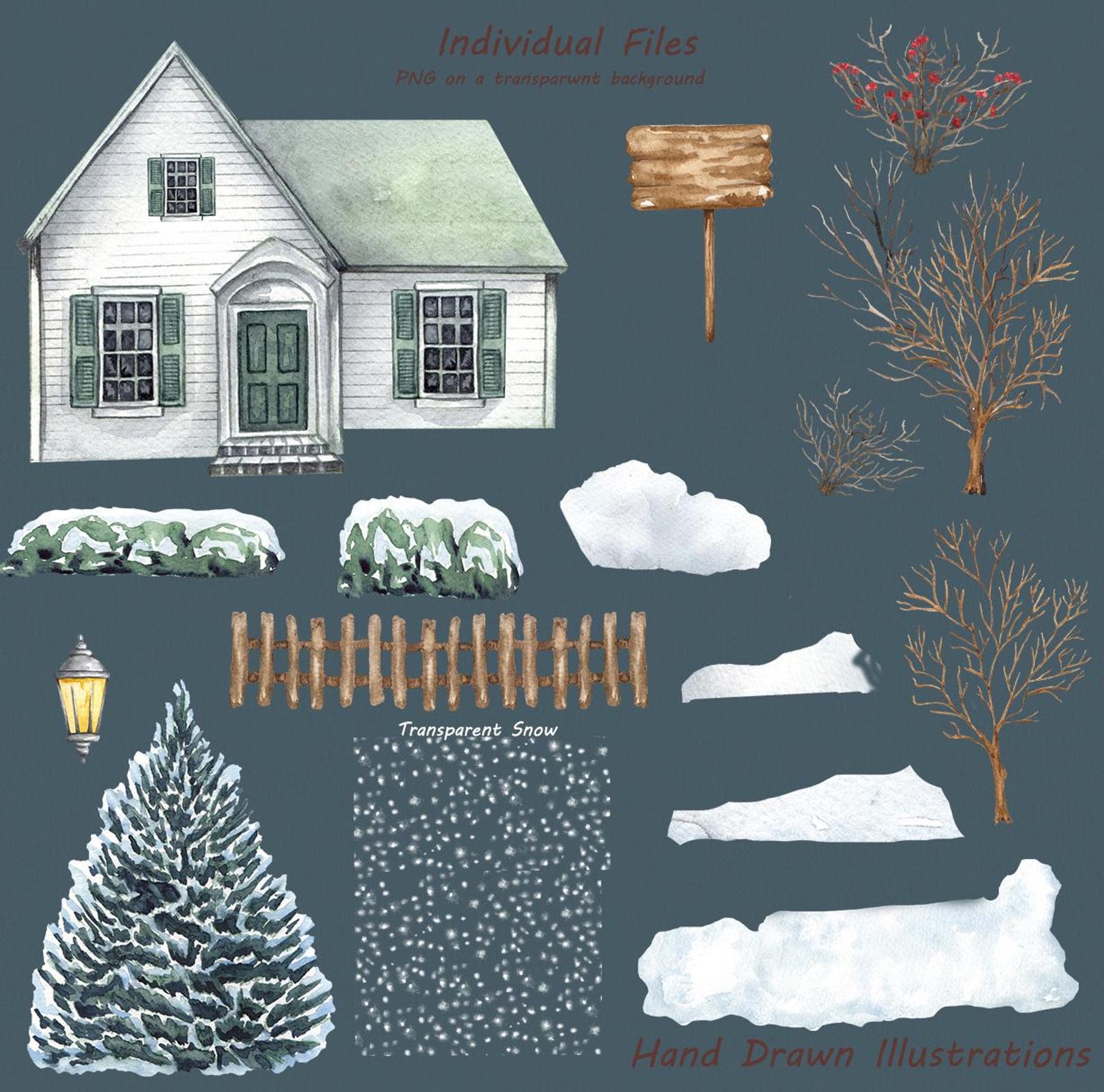 Watercolor Winter House Clipart. Christmas Clipart. Snowy Houses Scene ...