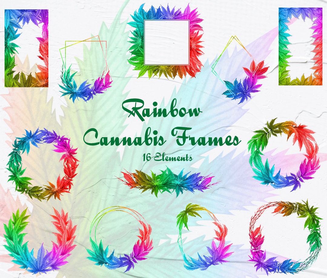 Rainbow Cannabis Frames Clipart, Hemp Wreath Clip Art, Marijuana ...
