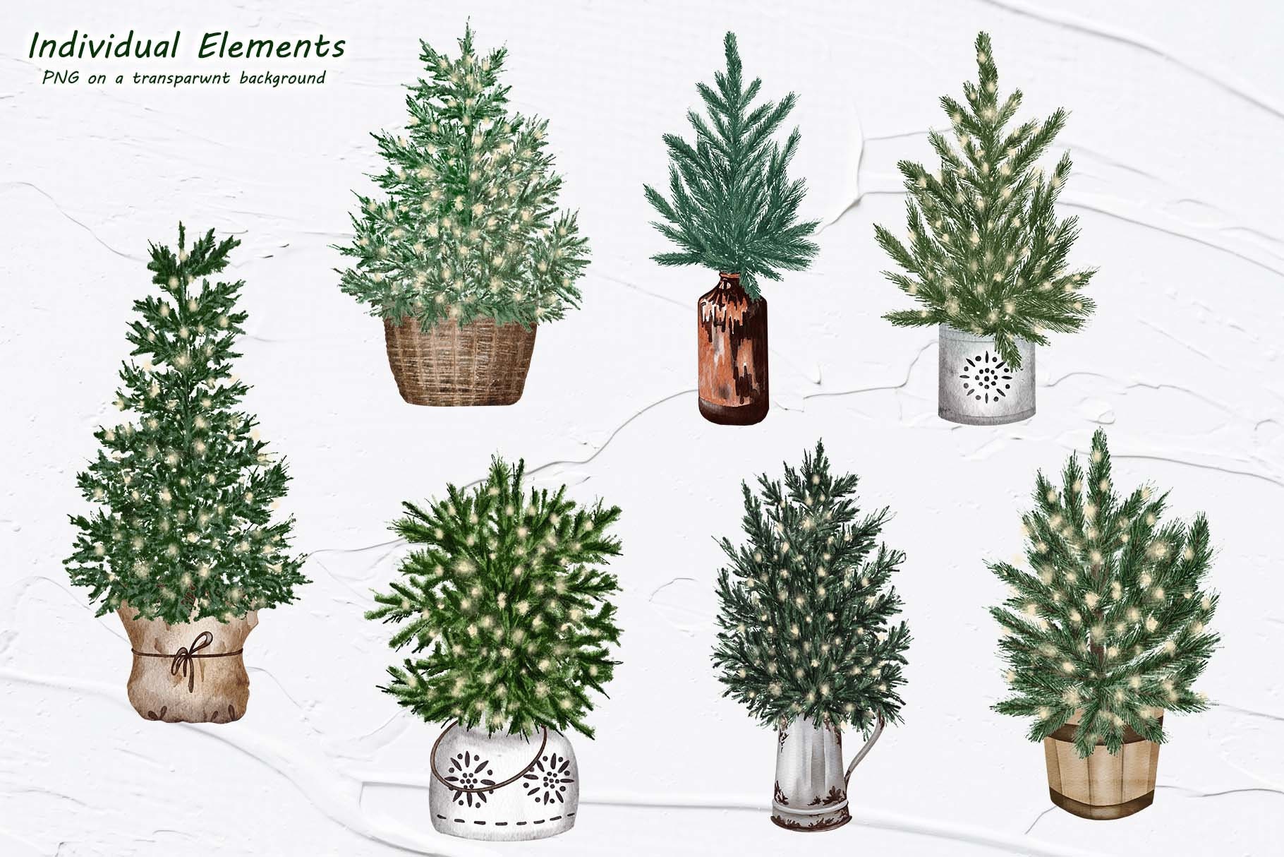 Christmas Tree Watercolor Clipart. Watercolor Pine Tree - Etsy