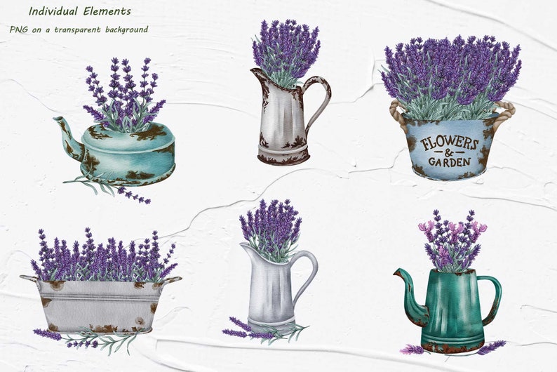 Watercolor Lavender Clipart. Vintage Lavandula Clipart. Rustic Lavender ...