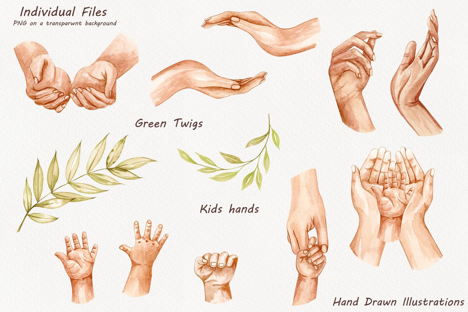 Hands Watercolor Clipart. Family Hands Clipart. Holding Hands. Family ...