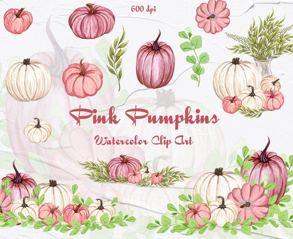 Pink Pumpkin Clipart. Watercolor Pink Pumpkins Clipart. - Etsy