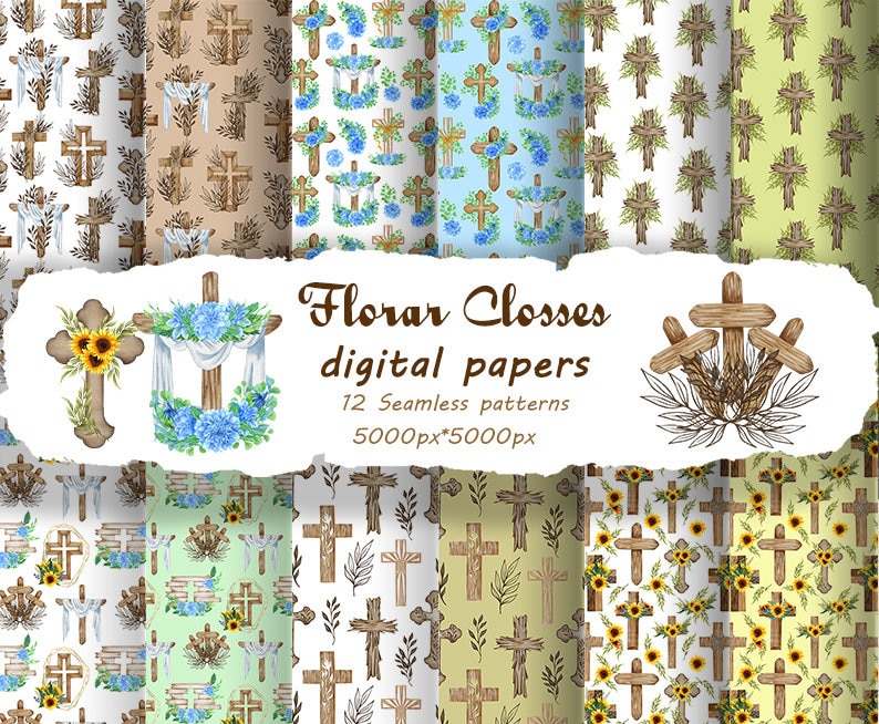Religious Digital Paper. Christian Easter Seamless Patterns. Religious ...