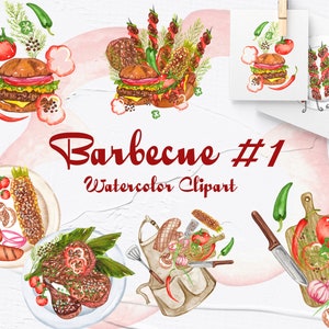 BBQ Watercolor Clipart. Summer Picnic Clipart. Cooking Clipart ...