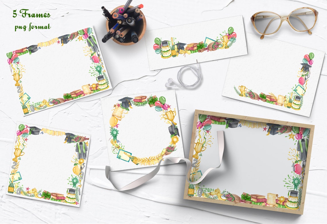 Graduation Clipart. Watercolor Graduation Frames. Party - Etsy