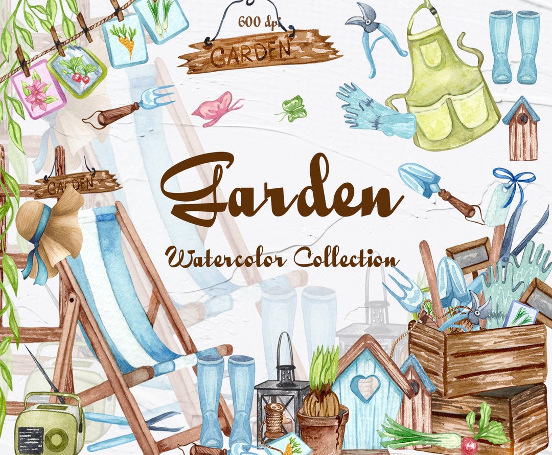 Gardening Watercolor Clipart. Garden Tools Illustration. Watercolor ...