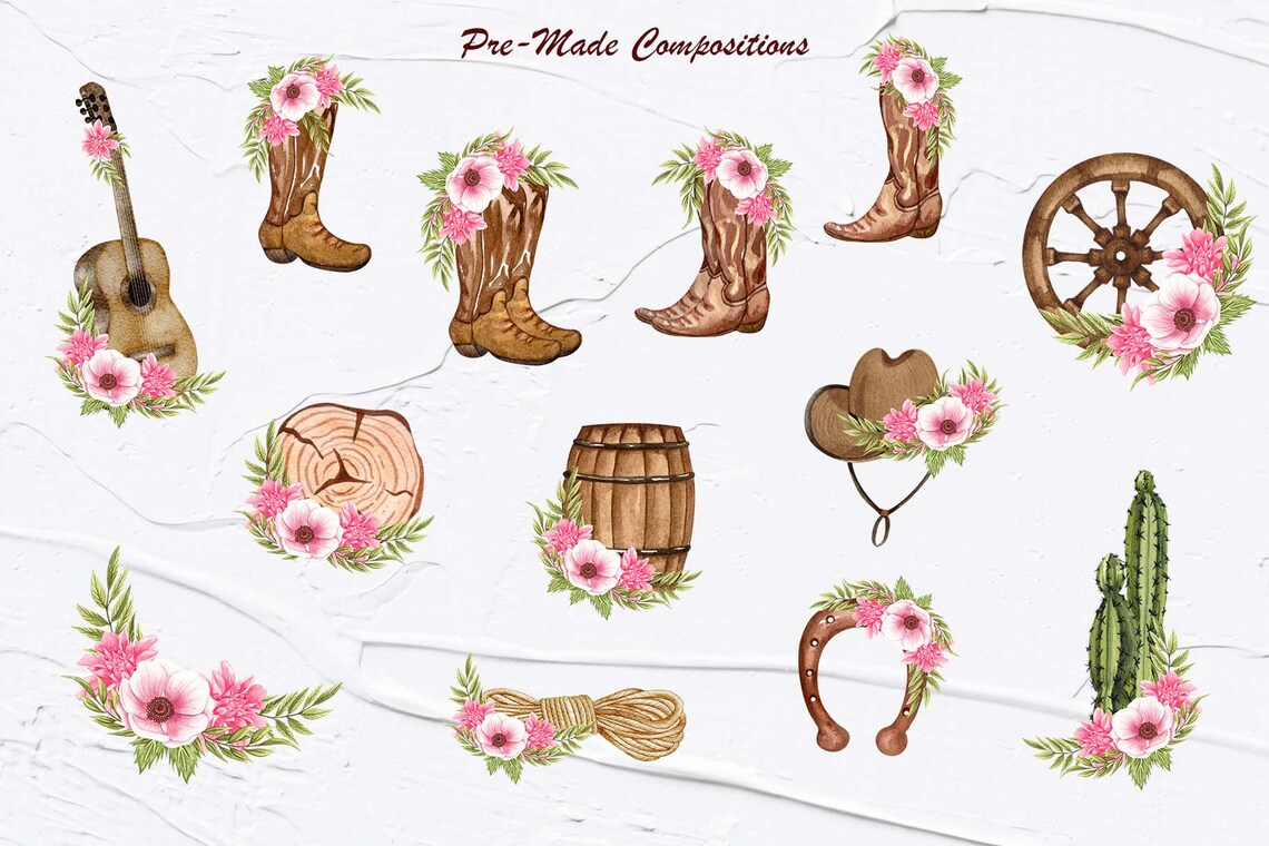 Western Watercolour Clipart. Cowboy Boots Clipart. Country Clipart ...