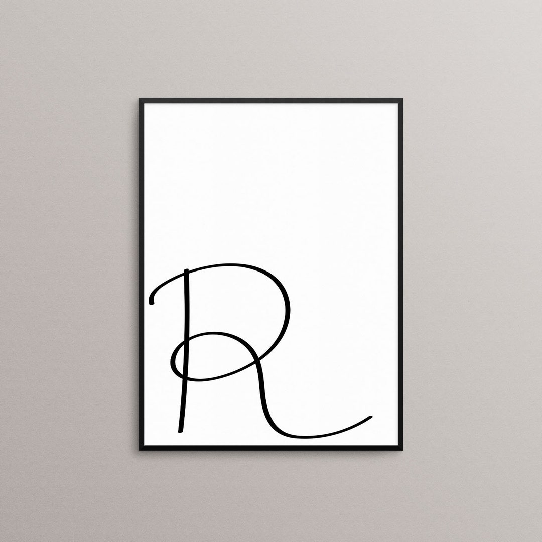 Large "r" Letter Printable, Monochrome Poster, Black and White Initials ...