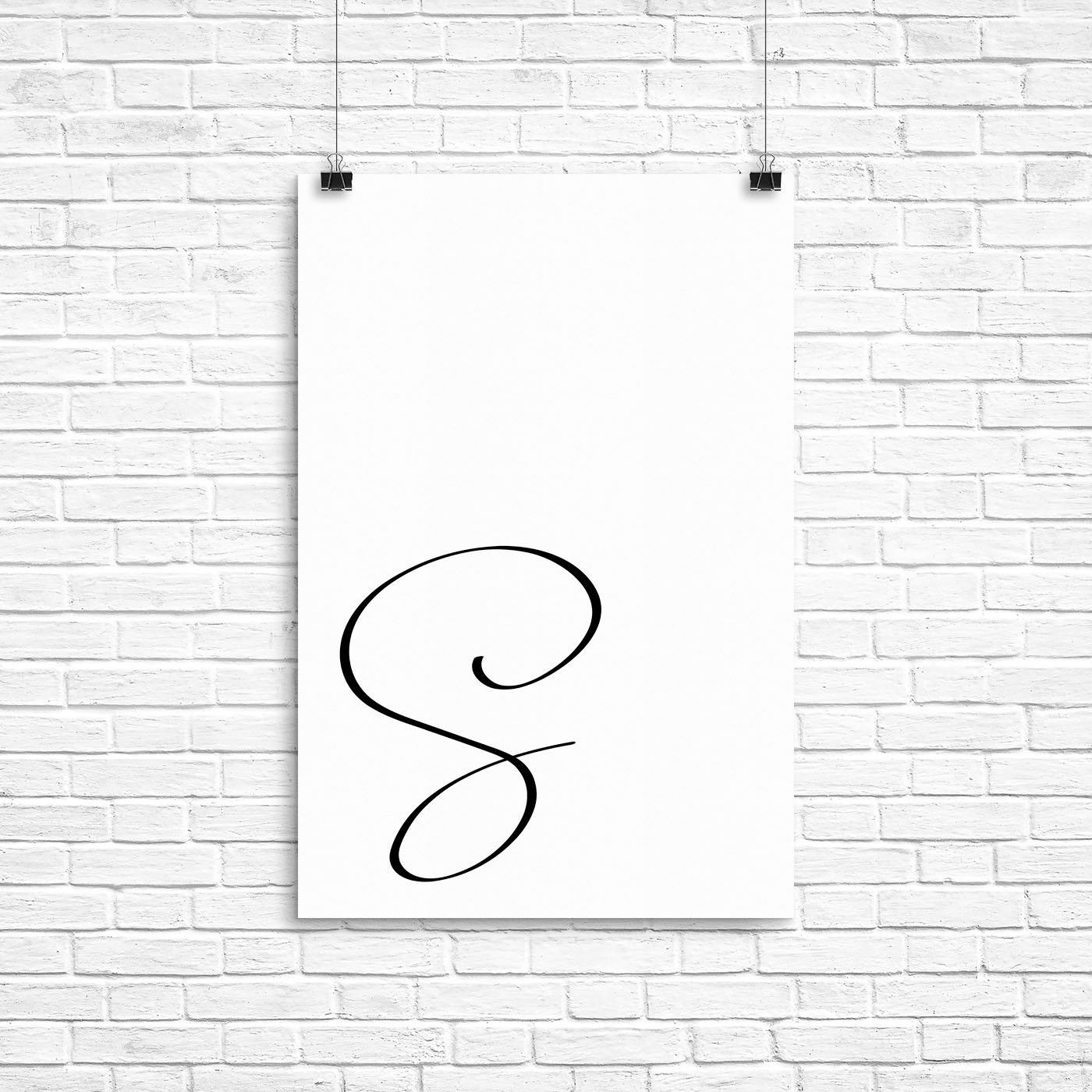 Letra "S" grande imprimible, póster monocromo, impresión de iniciales ...