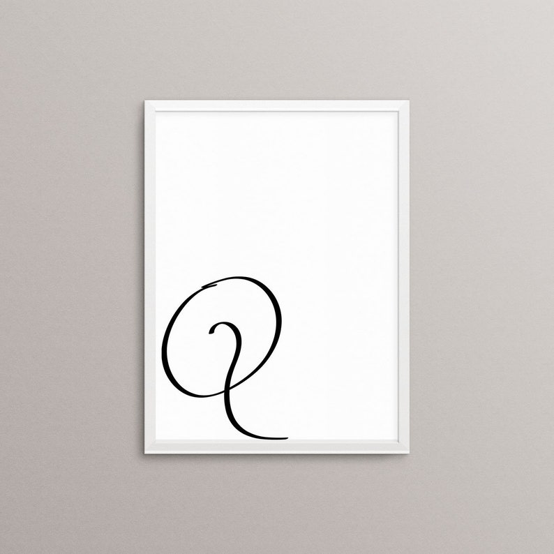Letra Q grande imprimible, póster monocromo, impresión de iniciales en ...