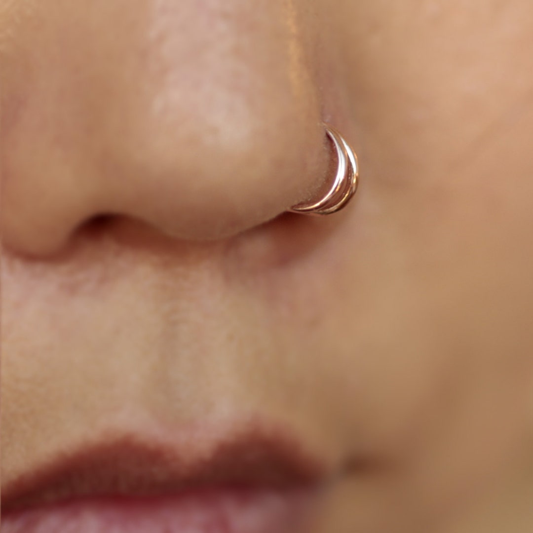 Two Layers Ring Nose Piercing 14k Rose Gold Screw Type Nose Stud - Etsy