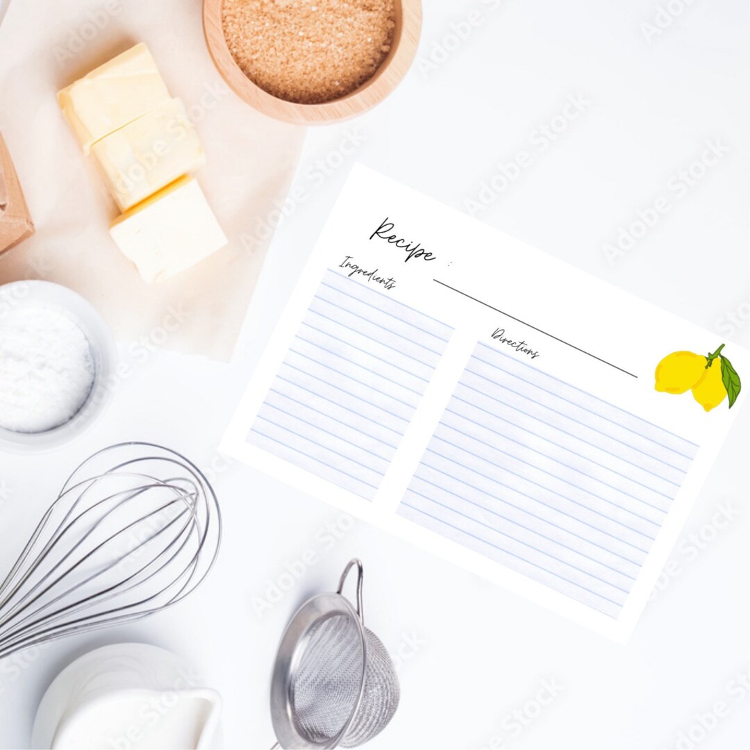 Recipe Card Template, Blank Recipe Card, Recipe Card, Printable Recipe ...