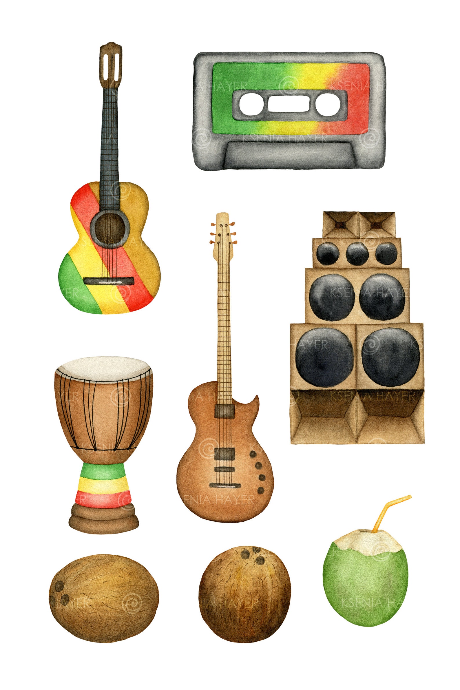 Reggae Music Watercolor Clipart in Jamaican Colors Rastafari - Etsy ...