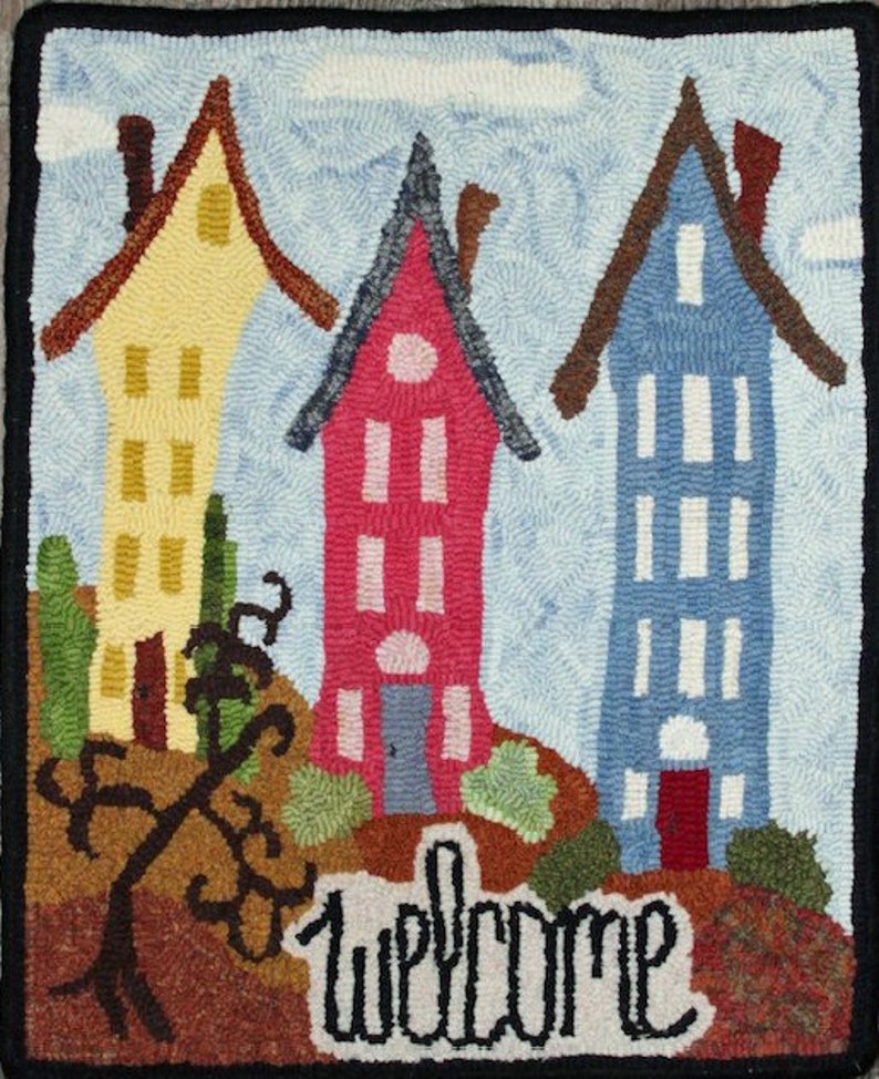 Pattern for a Hooked Mat -“wonky Town". Introducing Original Hooked Rug Patterns by Debbie ...