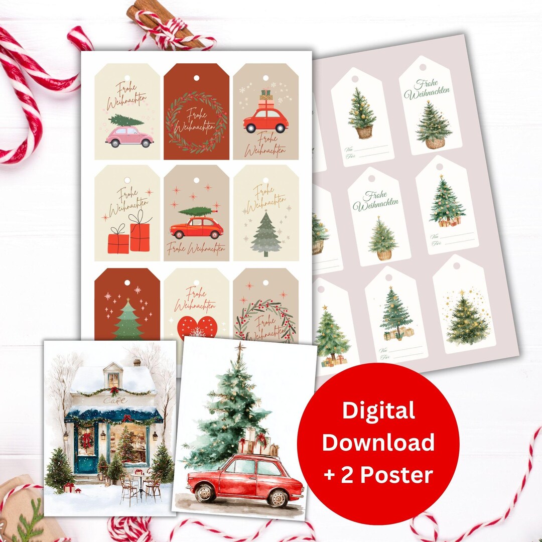 Printable Christmas Gift Tags – 2 Designs + 2 Bonus A4 Posters | PDF A4 ...