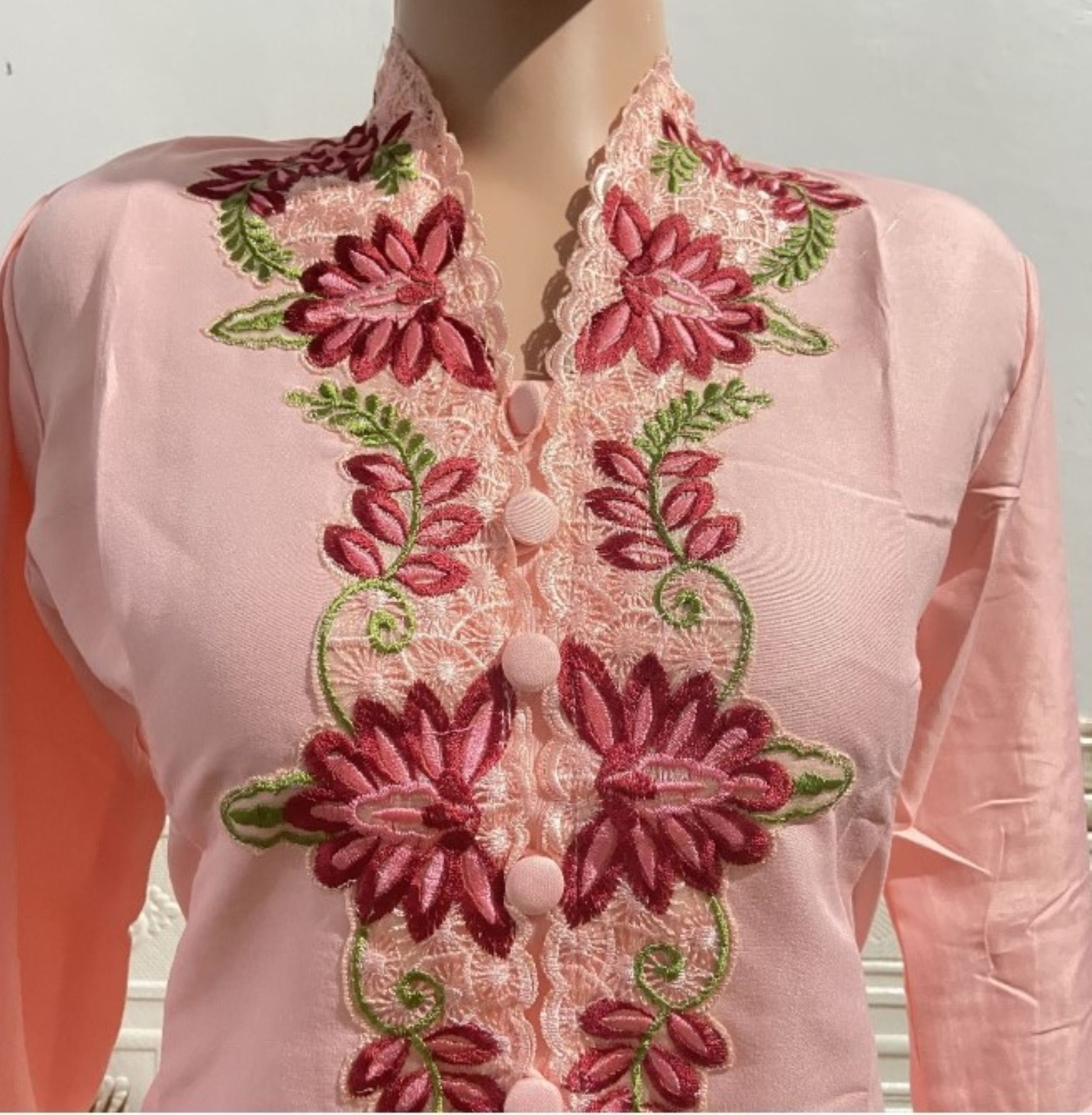 Peach Kebaya Nyonya Dress: Embroidered Cotton Floral Kebaya - Etsy