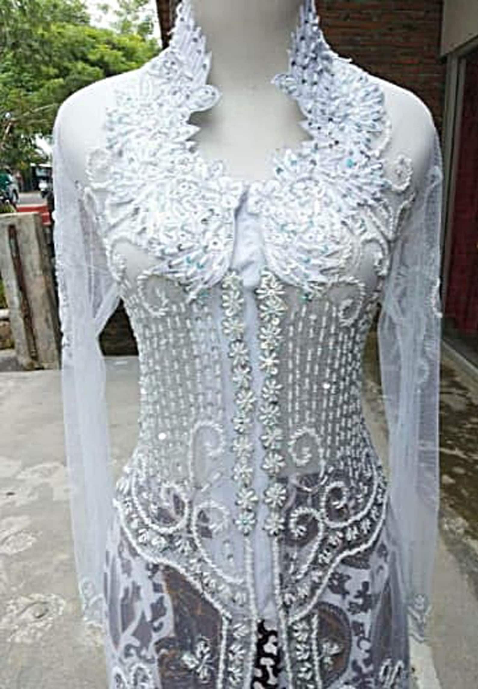 White Sequin Lace Kebaya Wedding Dress - Tulle Bridal Kebaya - Etsy
