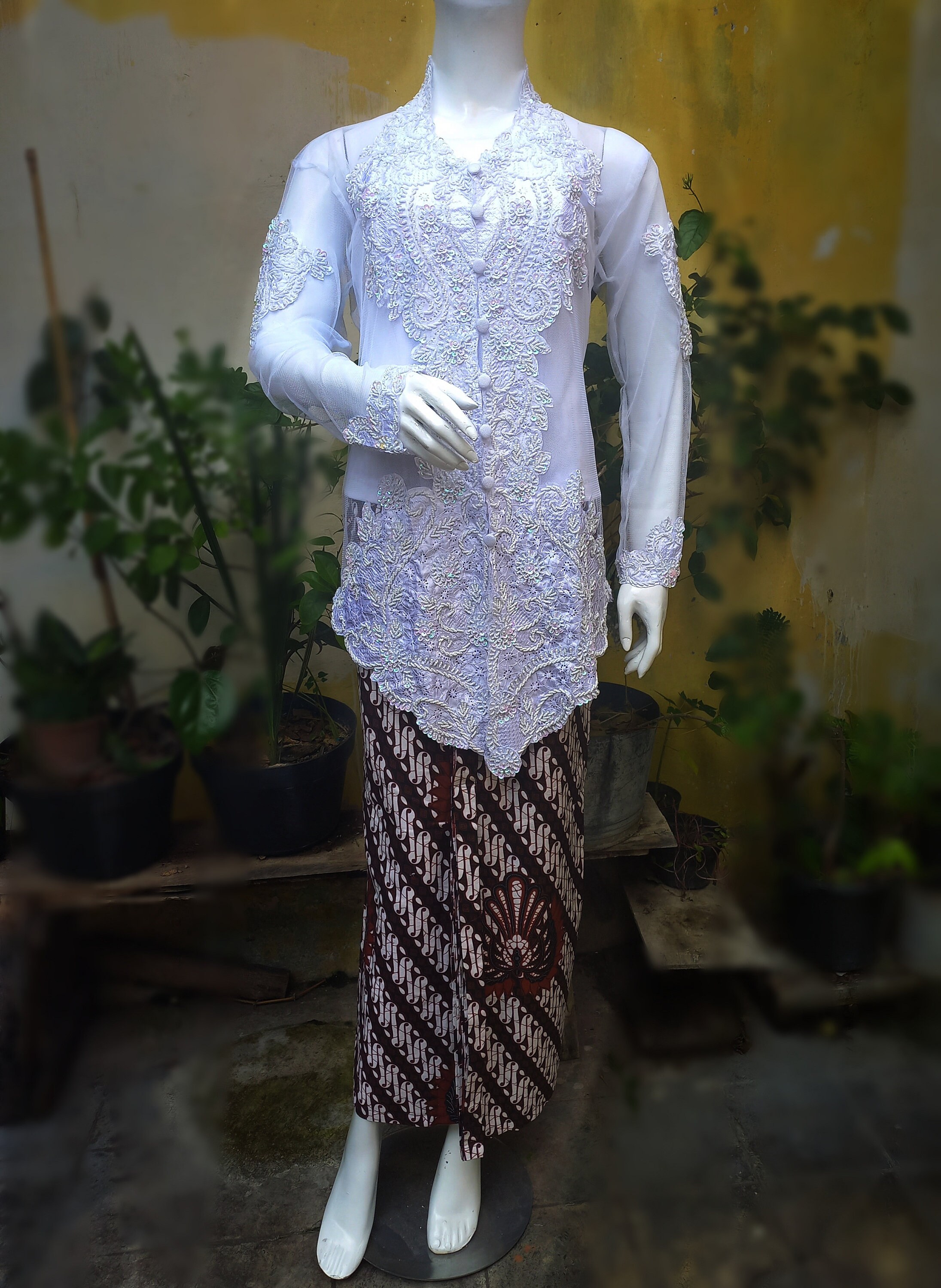 Kebaya Wedding White, Kebaya Tulle Transparent, Kebaya Sequins Size S ...