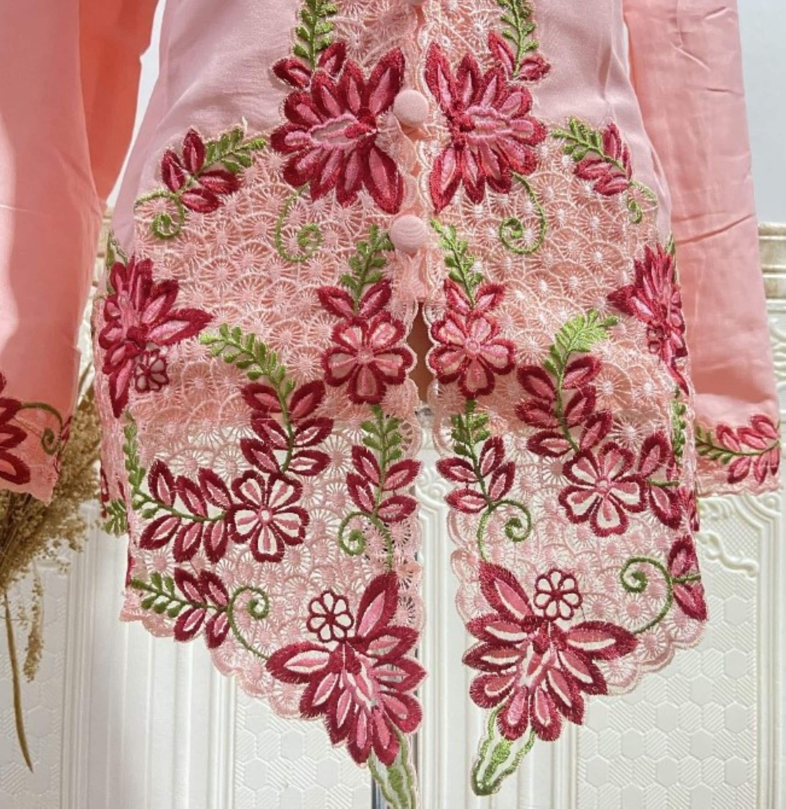 Peach Kebaya Nyonya Dress: Embroidered Cotton Floral Kebaya - Etsy