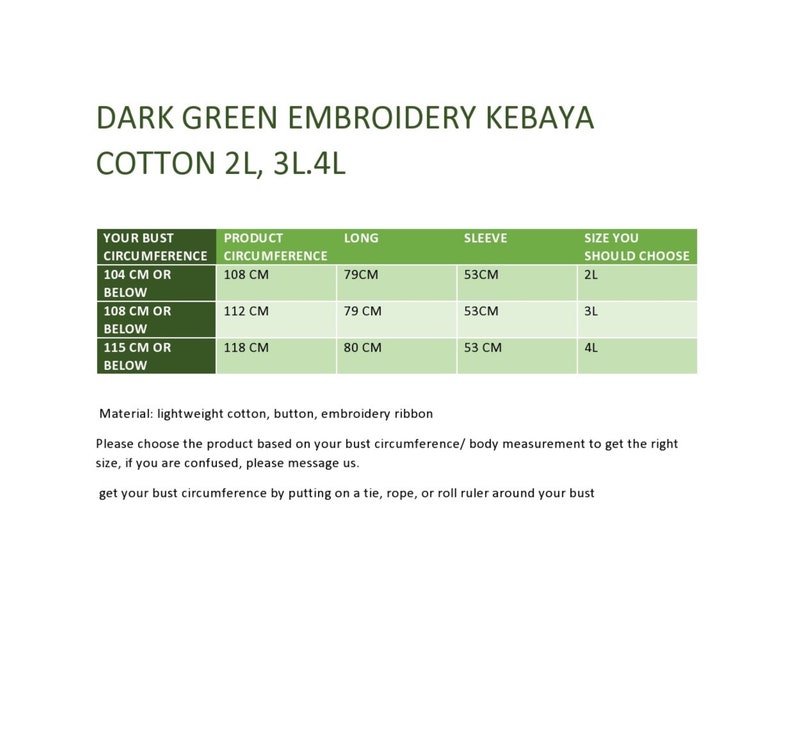 Dark Green Kebaya, Size 2L, 3L , 4L, Kebaya Dress, Kebaya Top - Etsy