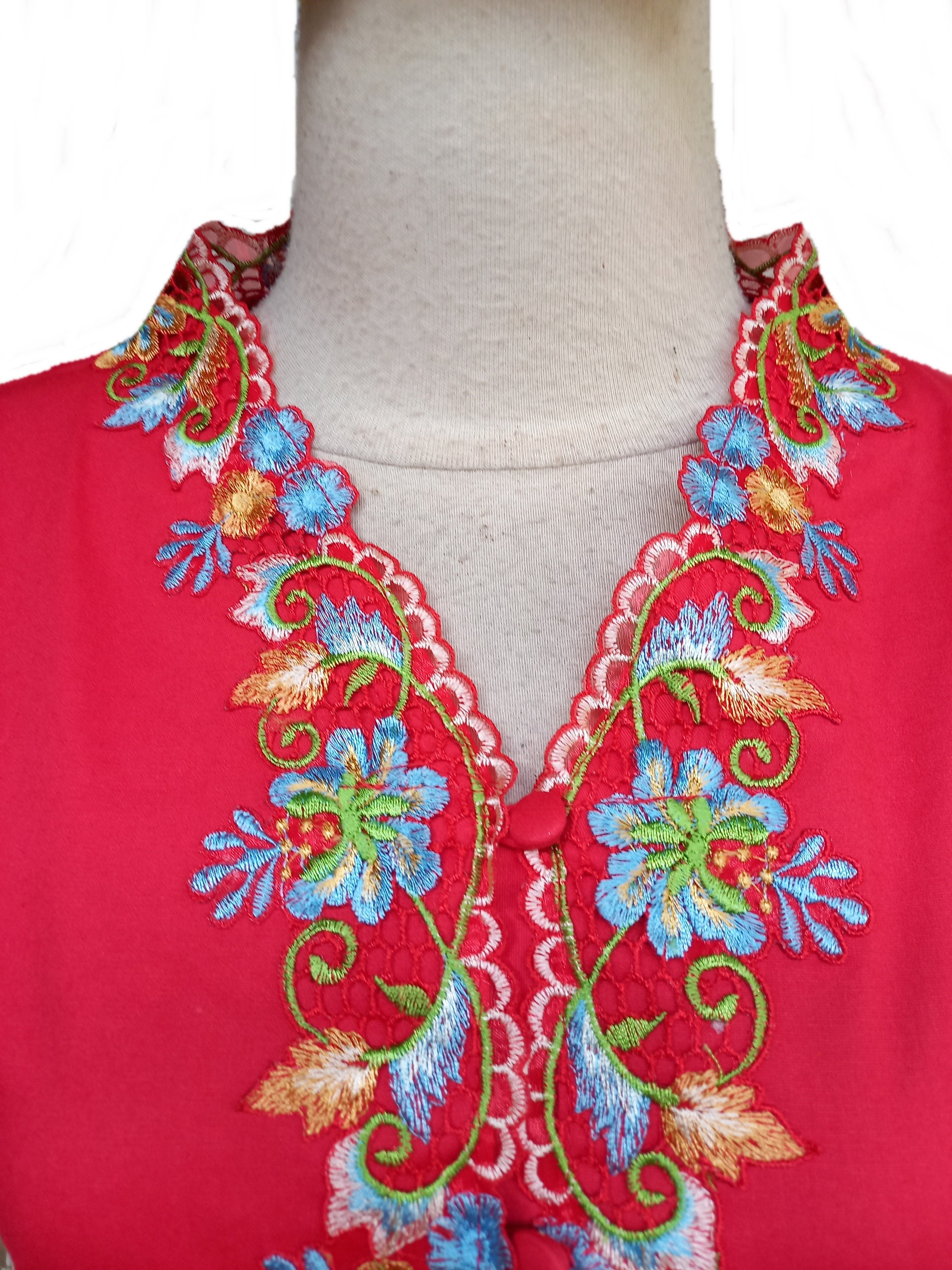 Kebaya Embroidery Red Kebaya Short Sleeve Kebaya Cotton - Etsy
