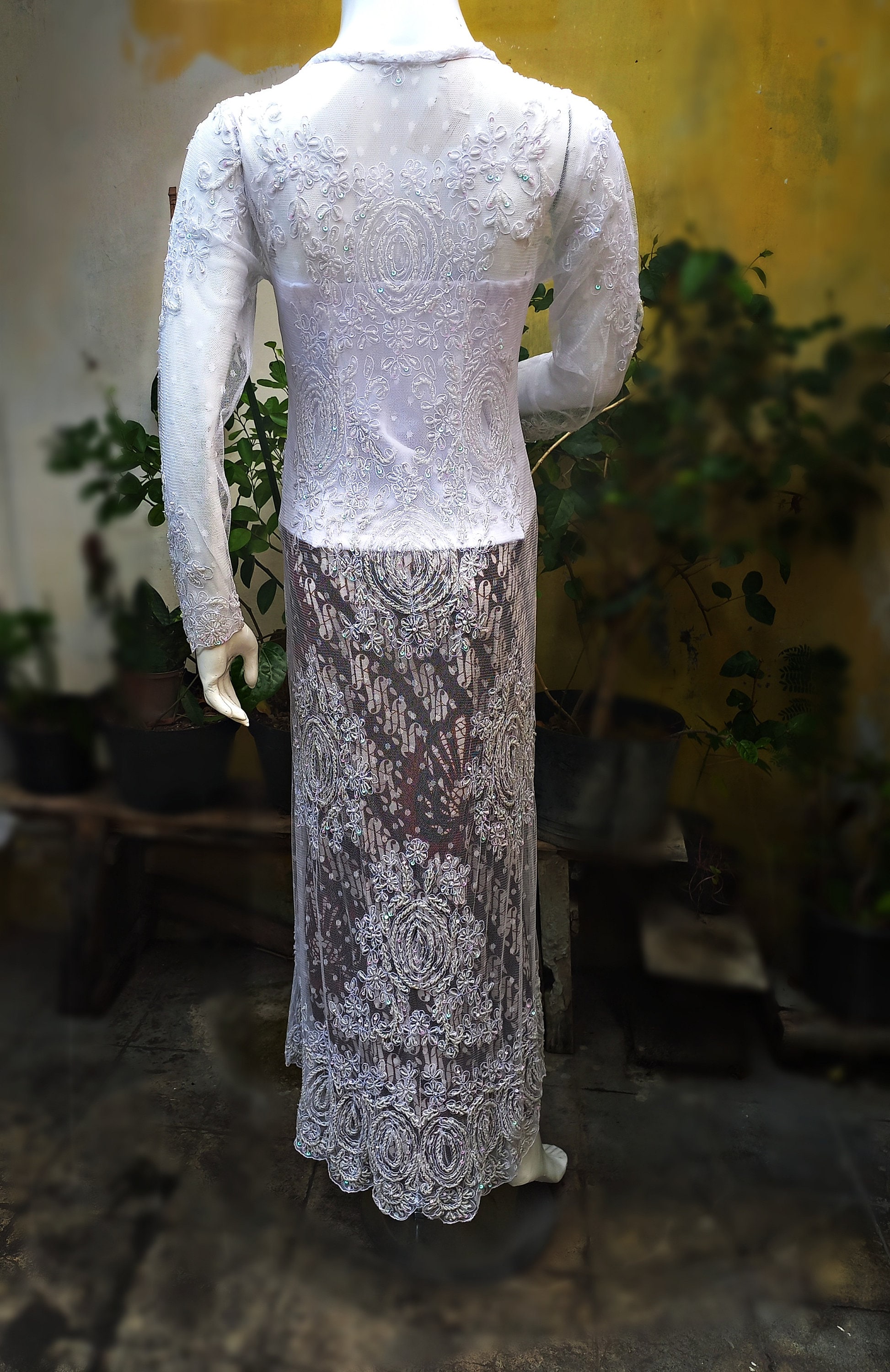 White Wedding Kebaya, High Quality Kebaya Dress, Round Neck, Kebaya ...