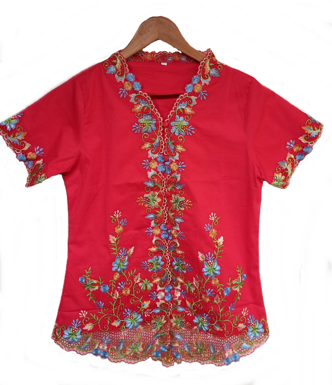 Kebaya Embroidery Red Kebaya Short Sleeve Kebaya Cotton - Etsy