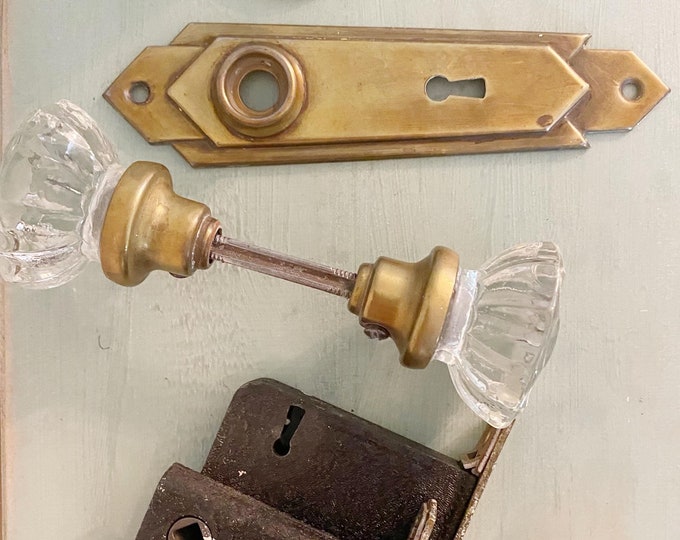 Antique Door Knobs, Backplate and Mortise Lock / Brass and Crystal Door Knobs - Etsy