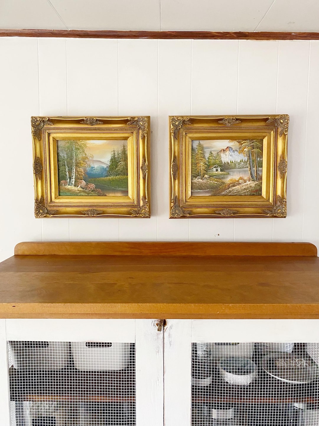 Duo of Vintage Forest Oil Painting, Ornate Golden Wooden Frames ...