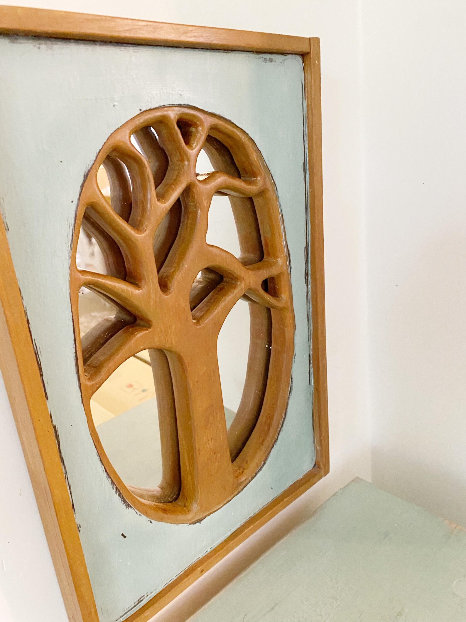 Wooden Tree Mirror, Hand Painted and Hand Carved Mirror, Rustic Mirror ...