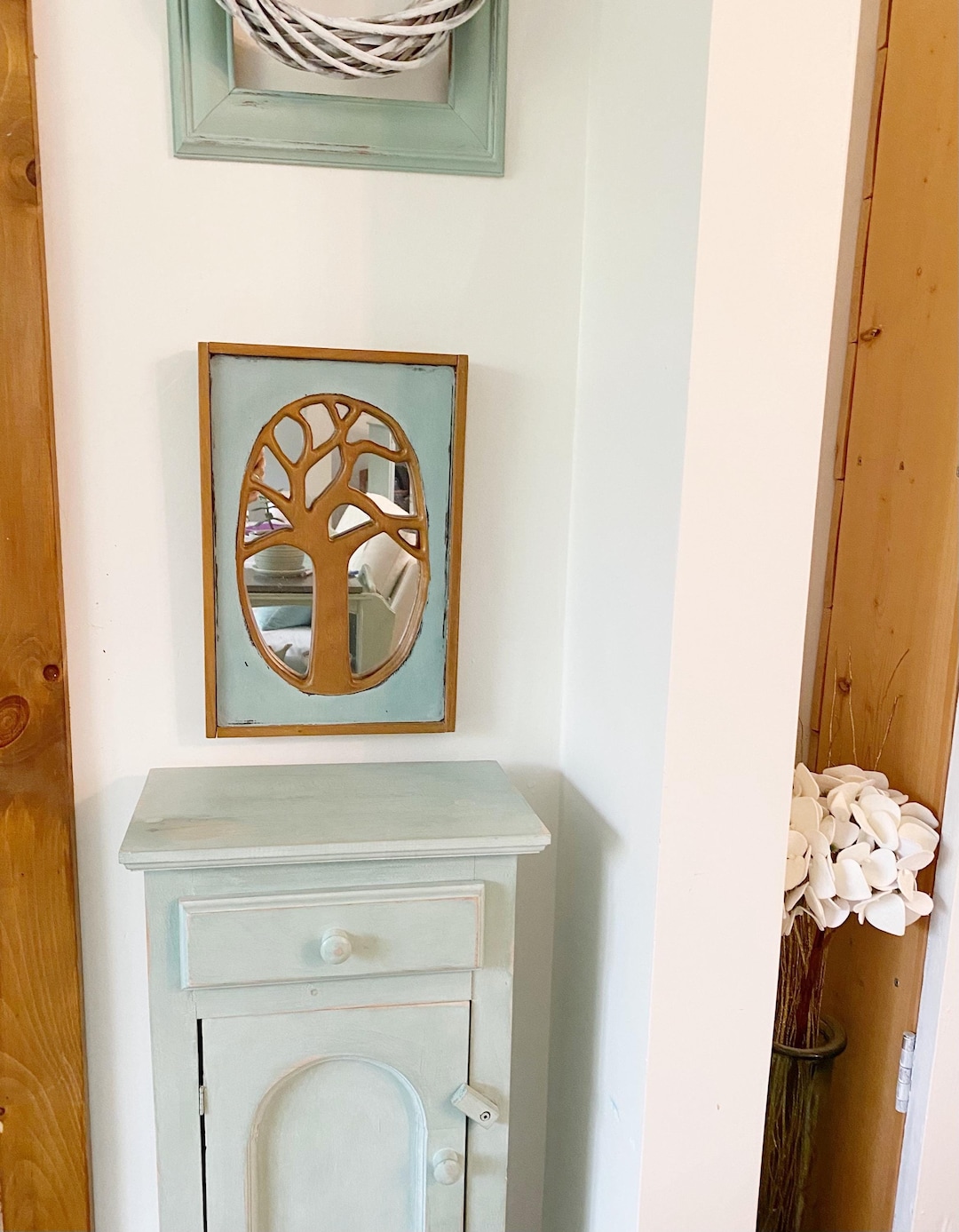 Wooden Tree Mirror, Hand Painted and Hand Carved Mirror, Rustic Mirror ...