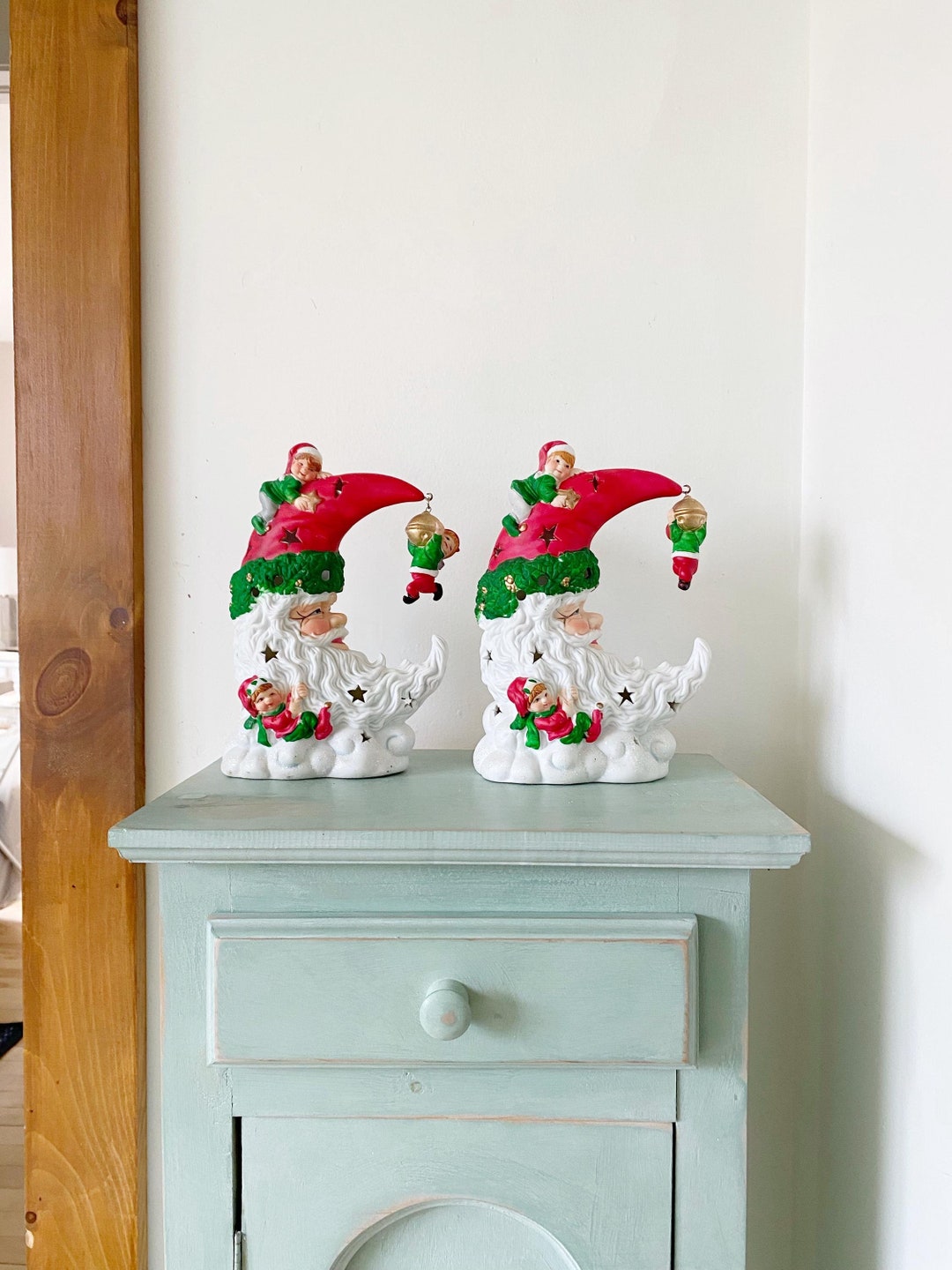 Christmas Crescent Moon Santa Claus With Lights Made From Ceramic ...