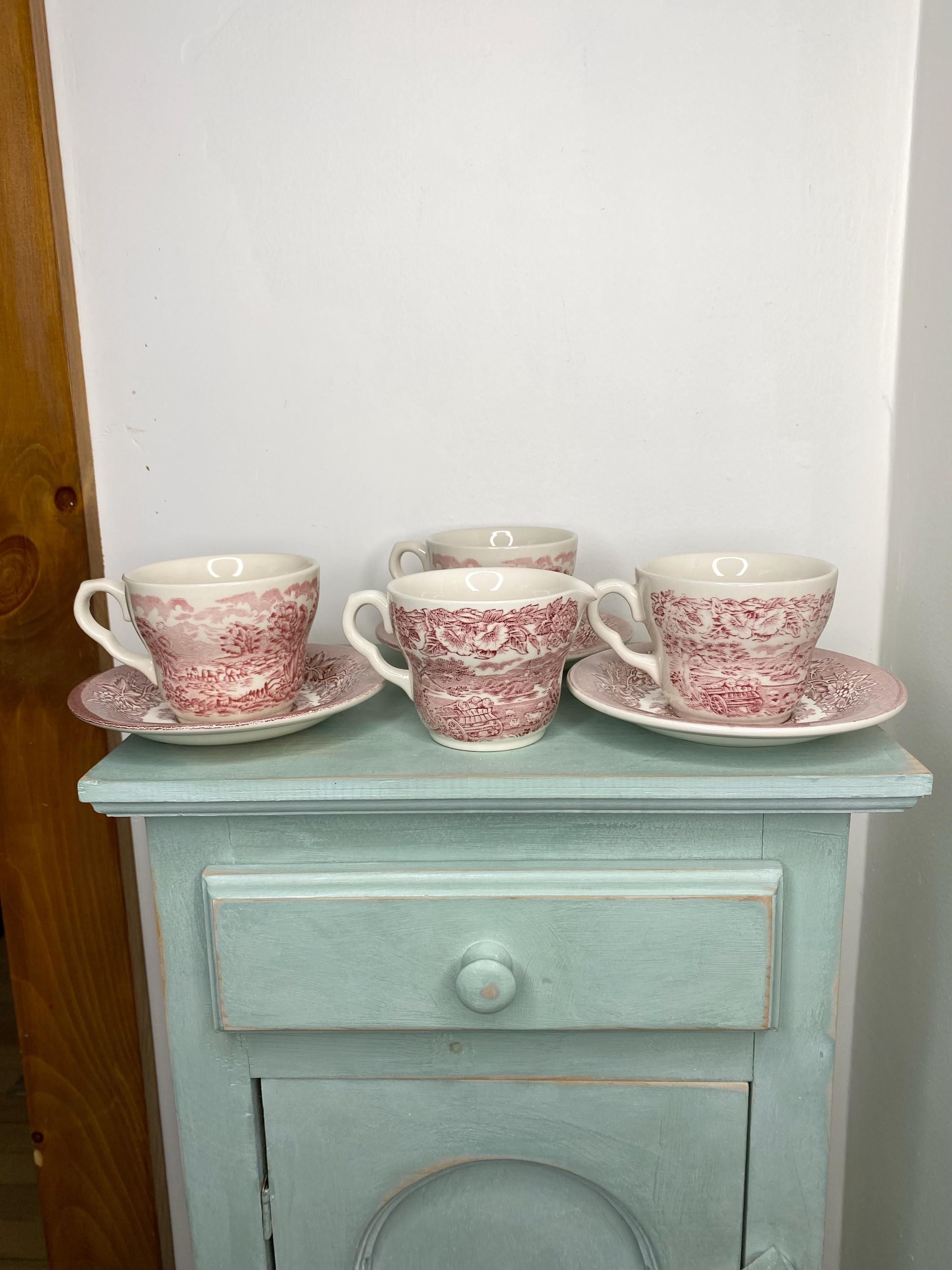 English Ironstone Tableware, Castle Red Ironstone Tea Cups/saucers and ...