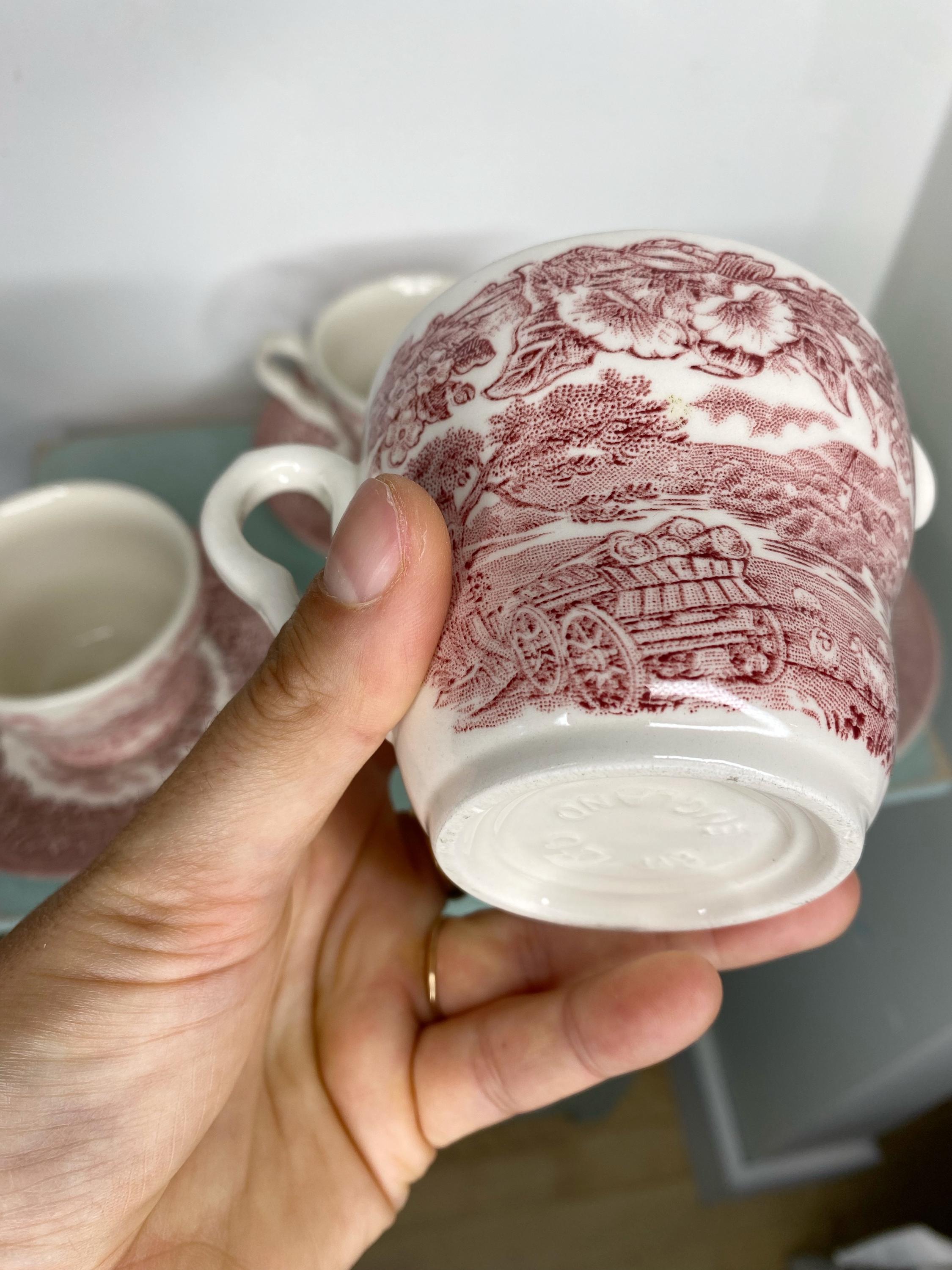 English Ironstone Tableware, Castle Red Ironstone Tea Cups/saucers and ...