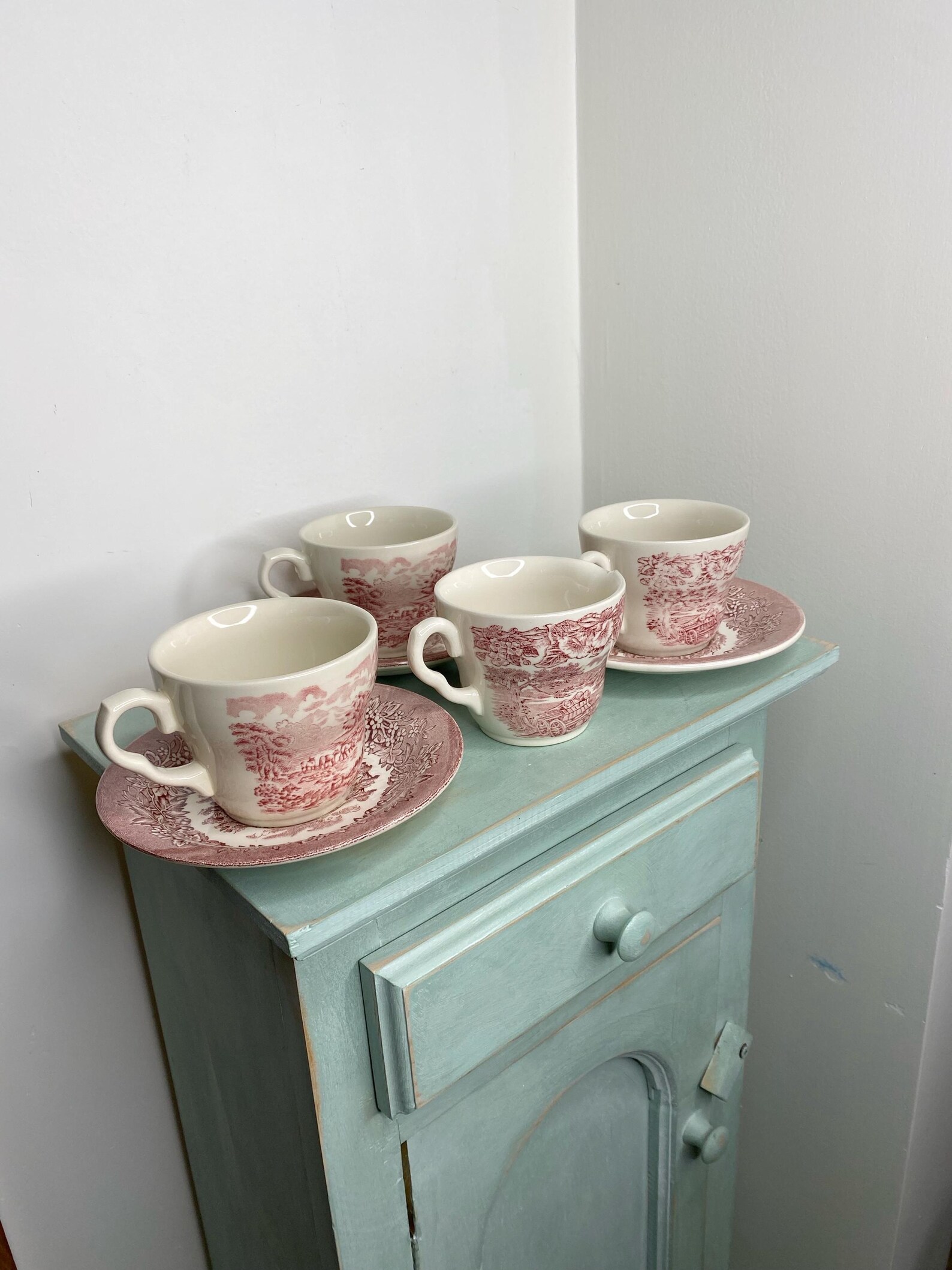 English Ironstone Tableware, Castle Red Ironstone Tea Cups/saucers and ...
