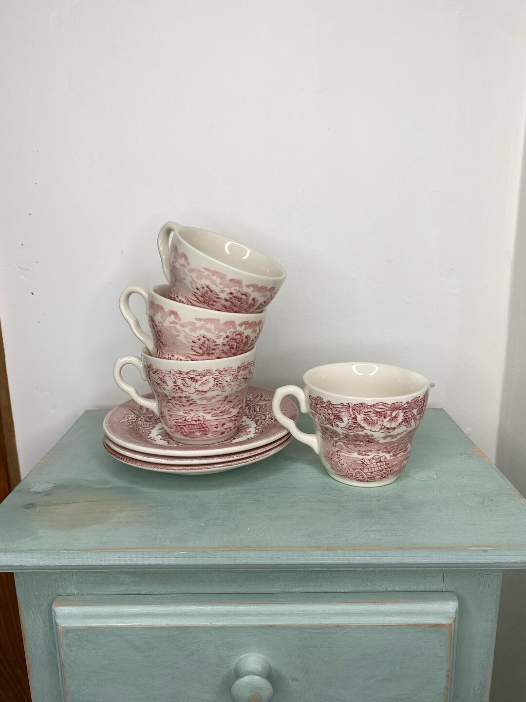 English Ironstone Tableware, Castle Red Ironstone Tea Cups/saucers and ...