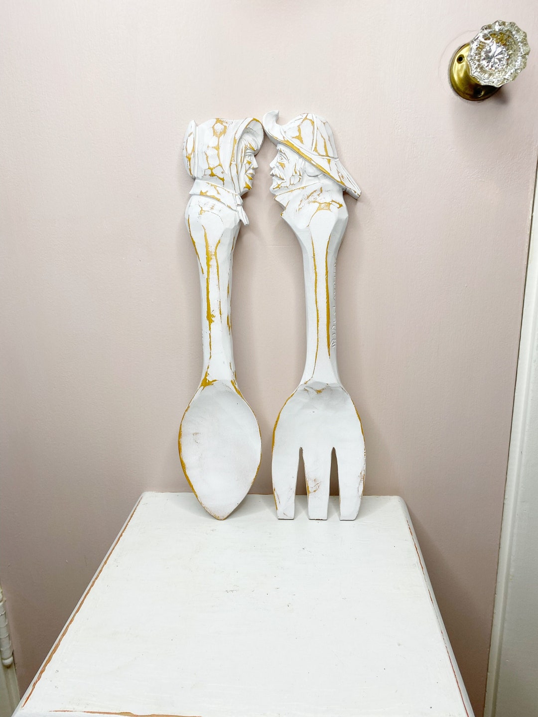 Vintage Quebec Folk Art, Carved Wooden Spoon and Fork, Decorative ...