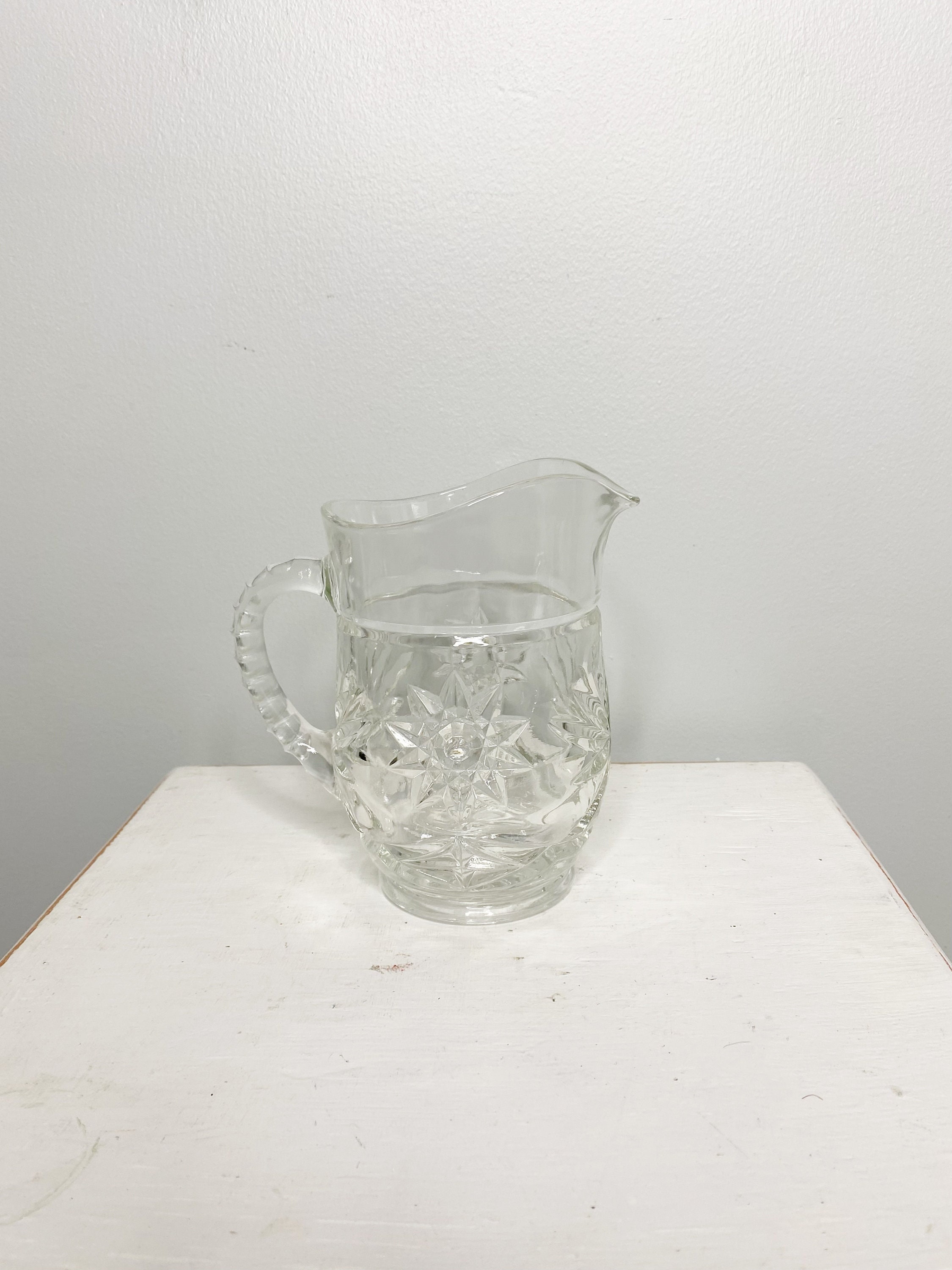 Mid Century Glass Pitcher, Small Milk Pitcher With Floral Design - Etsy