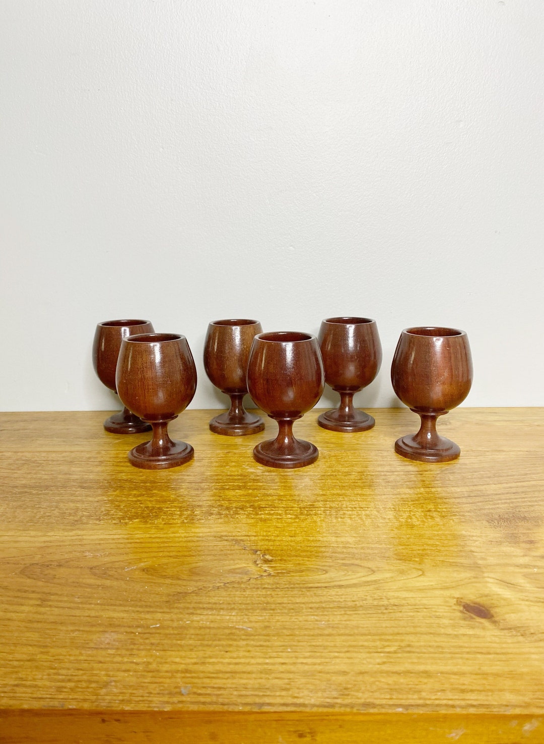 Vintage Set of Turned Wood Goblets, Unique Hand Crafted Wooden Wine ...