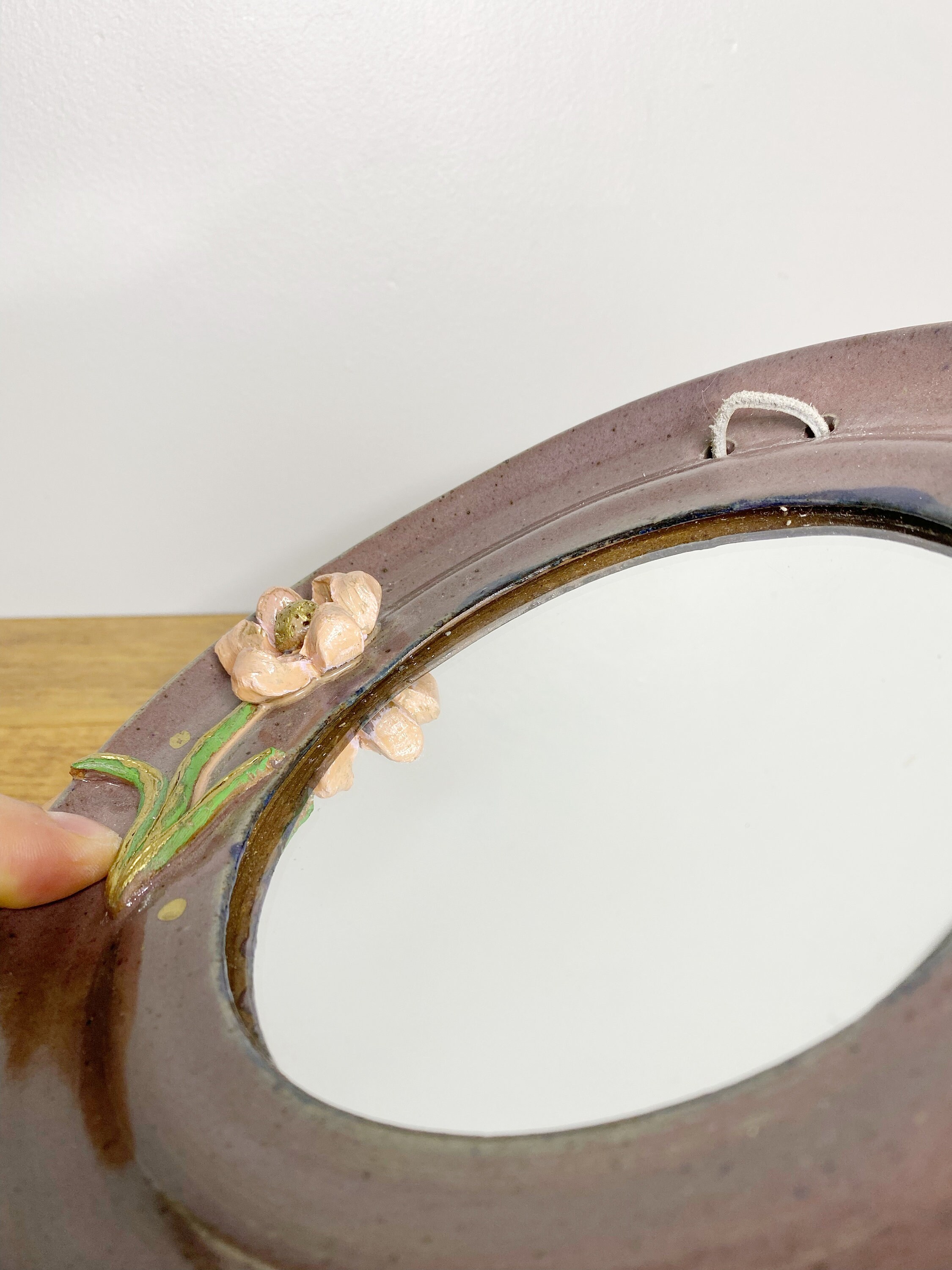 Vintage Pottery Mirror Decorative Small Round Mirror - Etsy