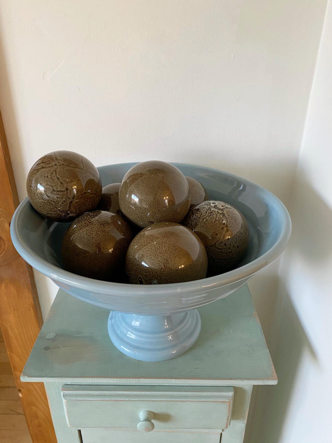 Vintage Decorative Table Orbs, Centerpiece Green Ceramic Decorative ...