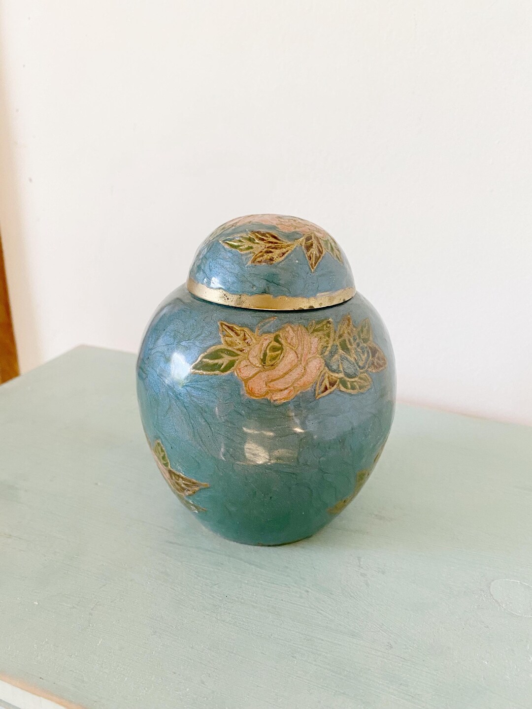 Enamel Solid Brass Ginger Jar With Lid, Floral Ginger Jar - Etsy
