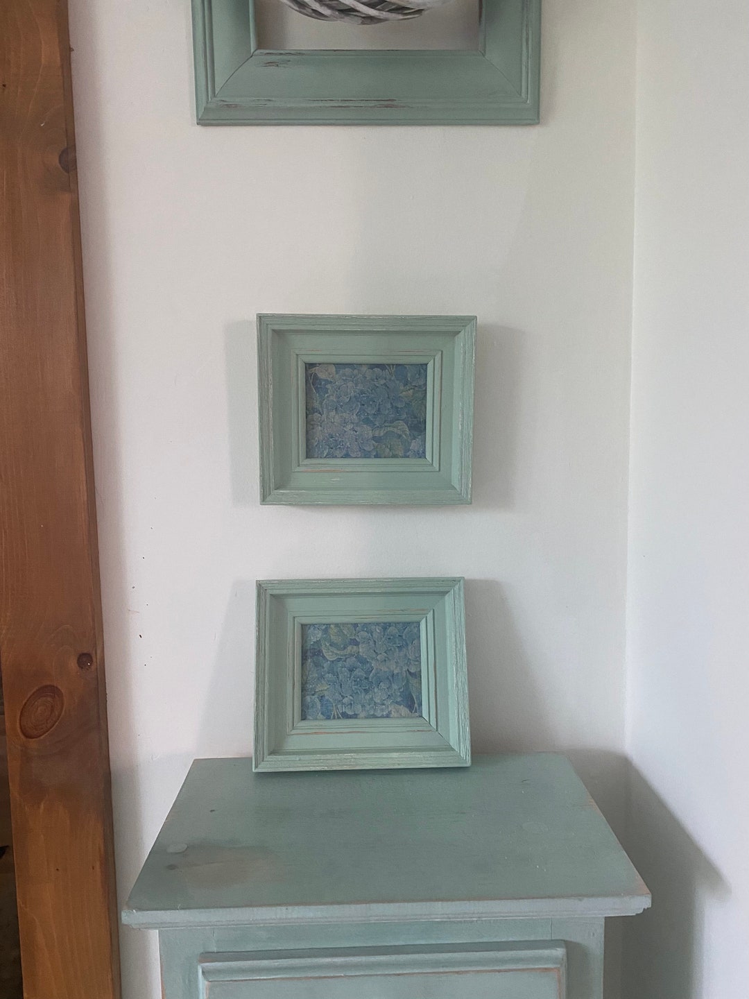 Small Hydrangeas Pictures Set in Vintage Wooden Frames, Blue Hydrangea ...