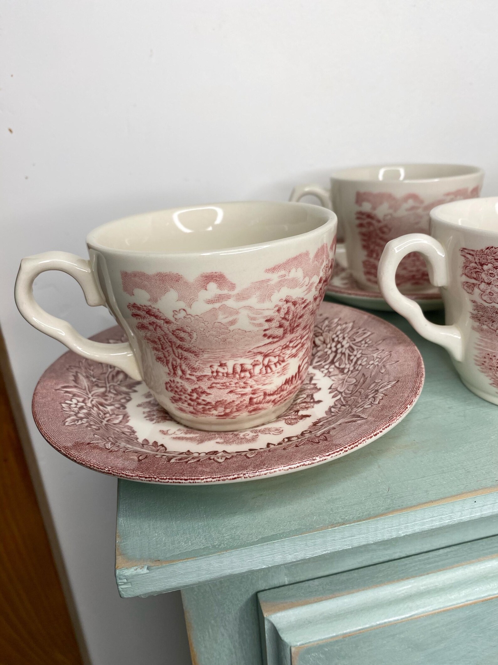 English Ironstone Tableware, Castle Red Ironstone Tea Cups/saucers and ...