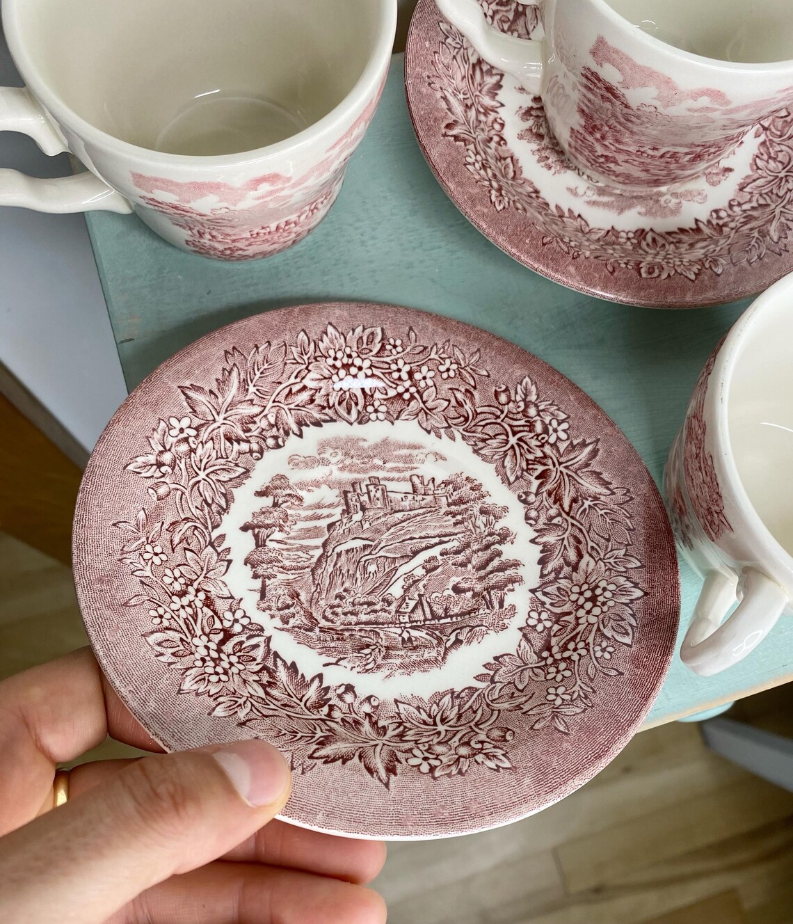 English Ironstone Tableware, Castle Red Ironstone Tea Cups/saucers and ...