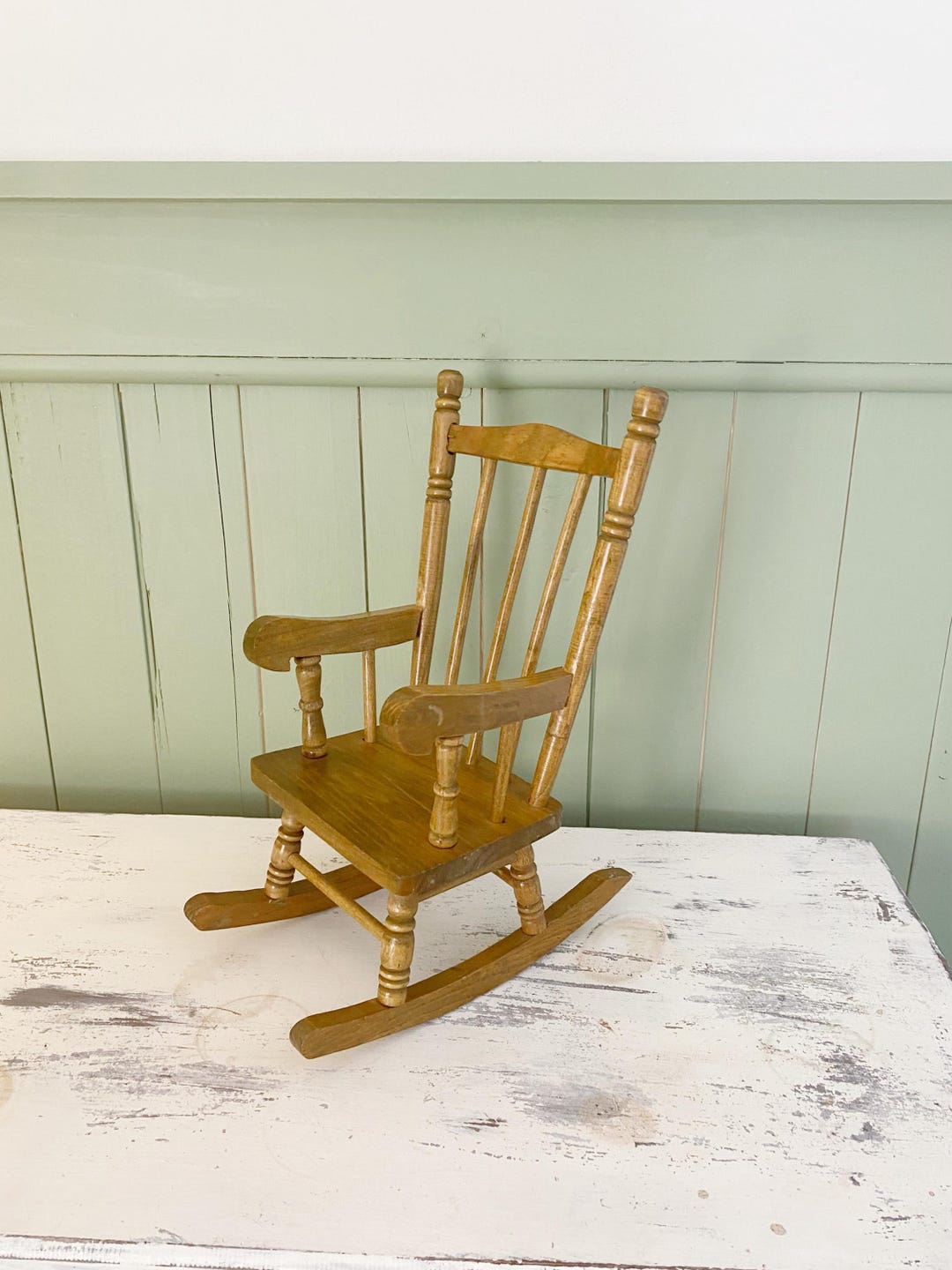 Small Wooden Rocking Chair – Vintage Doll Chair – Mini Wooden Chair ...