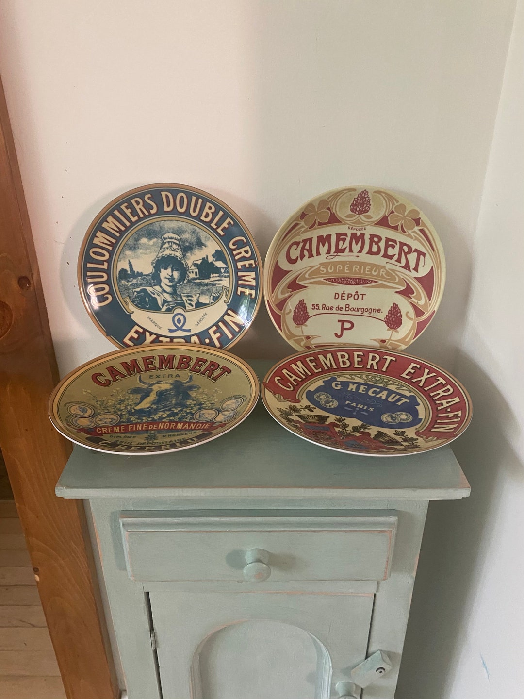 Set of 4 Camembert 8 Cheese Plates Dishes, French Farmhouse Cheese ...