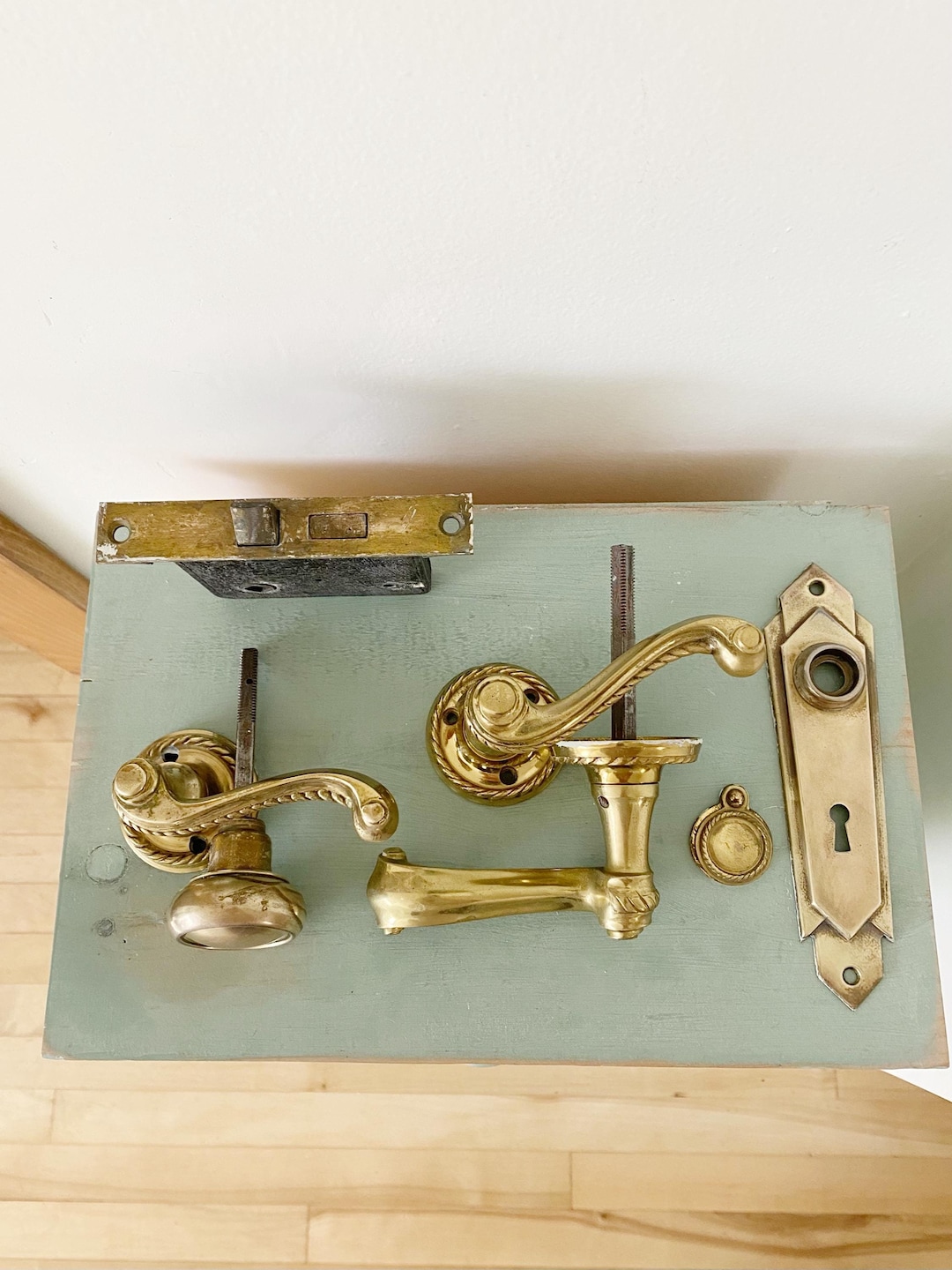 Antique Brass Door Knobs, Backplate and Mortise Lock / Brass and Door Knobs and Handle - Etsy